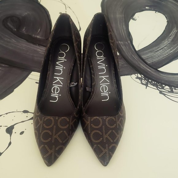 Calvin Klein | Shoes | Dark Brown Calvin Klein Logo High Heels | Poshmark